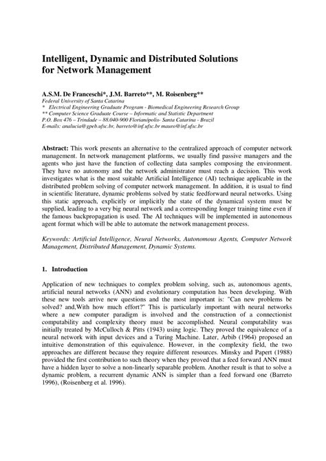 Pdf Intelligent Dynamic And Distributed Solutions For Network Management