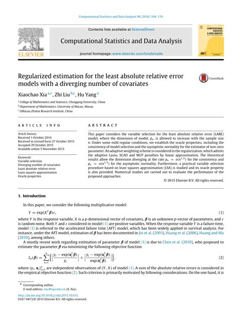 Pdf Regularized Estimation For The Least Absolute Relative Error Models With A Diverging