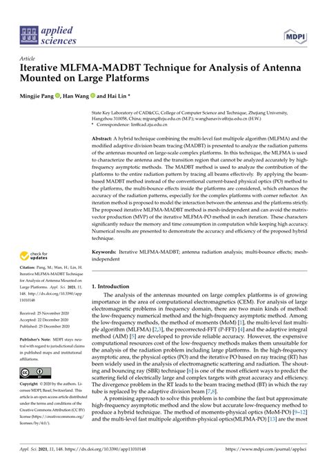 Pdf Iterative Mlfma Madbt Technique For Analysis Of Antenna Mounted
