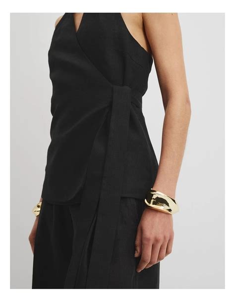 Country Road Organically Grown Linen Halter Wrap Top In Black Myer