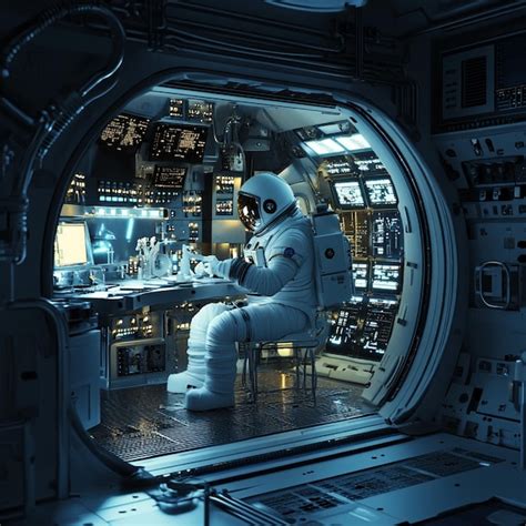 An Astronaut Conducting Experiments Inside A Space Habitat Module Premium Ai Generated Image