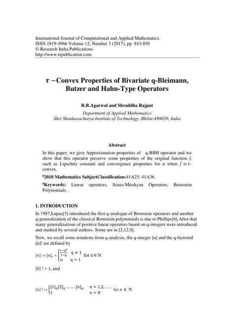 Pdf −convex Properties Of Bivariate Q Bleimann Butzer And Hahn Type Operators