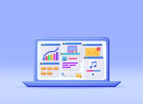 3d Laptop Application Windows Interface Stock Vector Illustration Of Folder Render 270571503