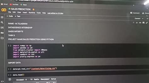 Video Muddana Tejaswini On Linkedin Task 5 Sales Prediction With Machine Learning Using
