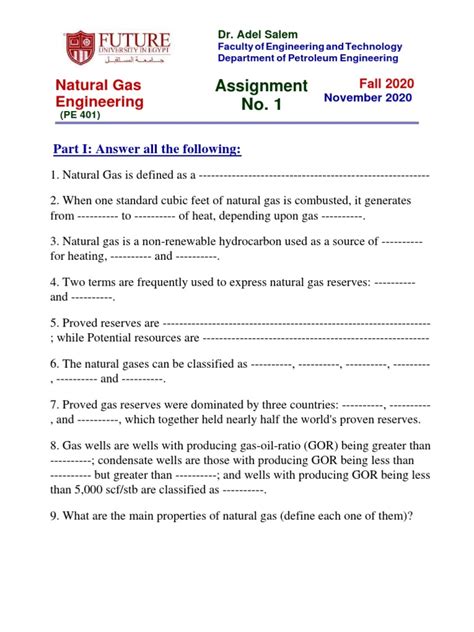 Assignment No1 Pe 401 Fall 2020 Pdf Gases Natural Gas