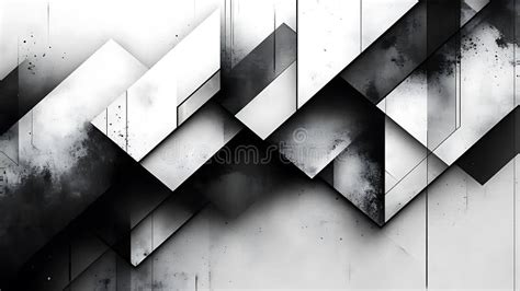 Abstract Monochrome Geometric Pattern With Grunge Texture And Overlapping Shapes Creates A