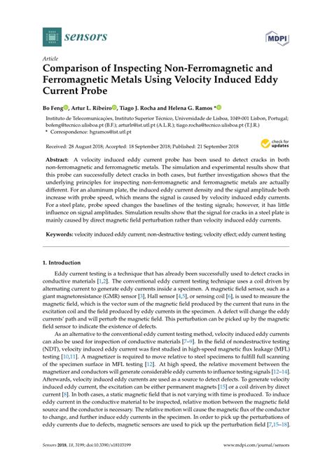 Pdf Comparison Of Inspecting Non Ferromagnetic And Ferromagnetic Metals Using Velocity Induced