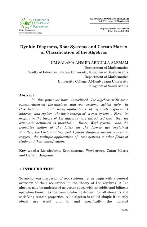 Dynkin Diagrams Root Systems And Cartan Matrix In Classification Of Lie Algebras Docslib