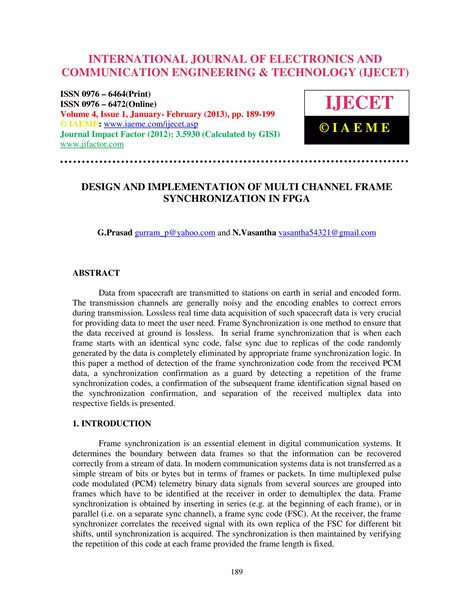 Design And Implementation Of Multi Channel Frame Synchronization In Fpga PDF