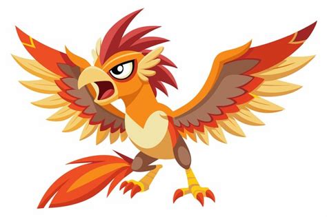 A Customizable Cartoon Phoenix Flies Energetically Displaying Vivid