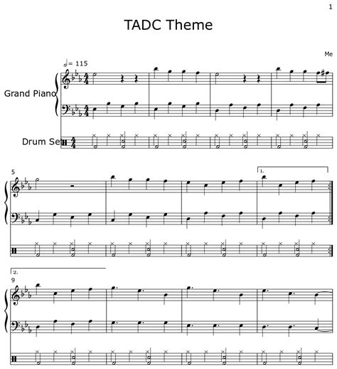 Tadc Theme Sheet Music For Piano Drum Set