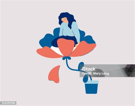 퇴색하는 꽃에 앉아서 감정적 인 스트레스나 우울증을 다룰 수없는 여성 소녀는 사회 생활에서 관심이나 즐거움을 잃었습니다 시든