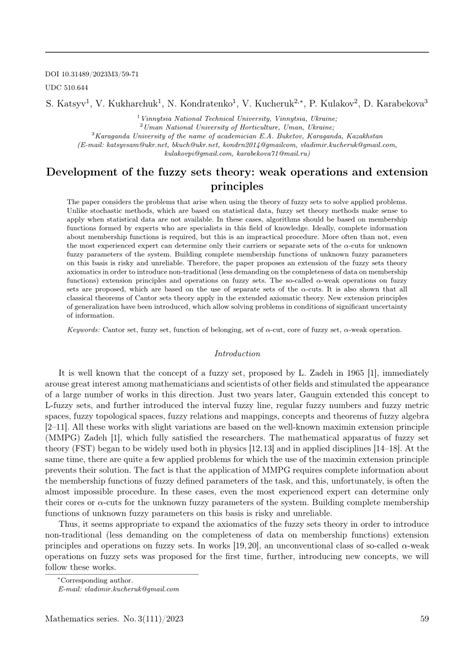 pdf katsyv s development of the fuzzy sets theory weak operations