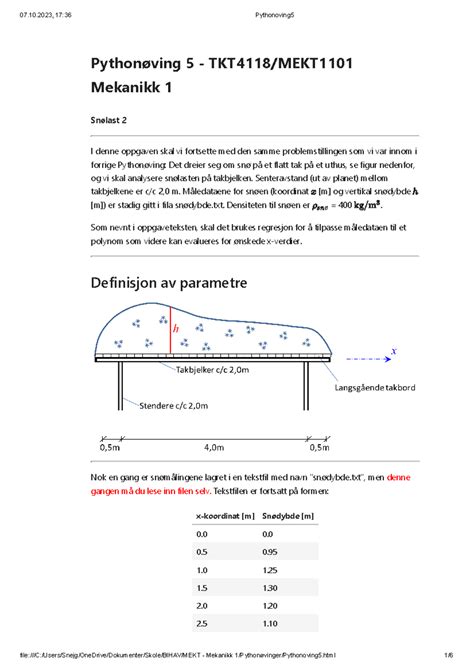 Pythonoving 5 Mekanikk 1 Pythonøving 5 TKT4118 MEKT Mekanikk 1