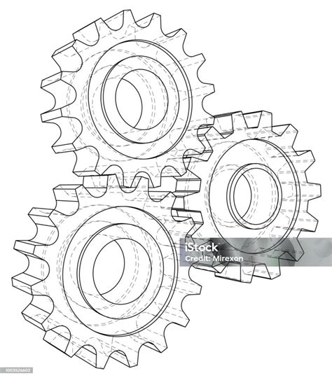 기어 밑그림입니다 벡터 3d 렌더링입니다 와이어 프레임 스타일 0명에 대한 스톡 벡터 아트 및 기타 이미지 0명 기계 부분 기어 기계 부분 Istock