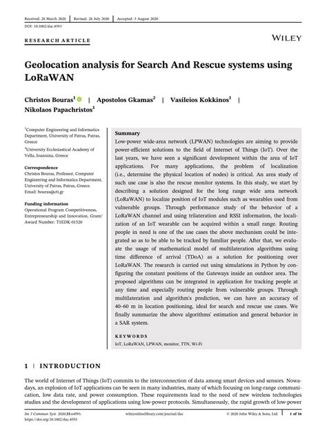 Geolocation Analysis For Search And Rescue Systems Using Lorawan