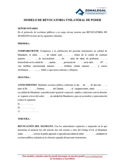 1757 Modelo De Revocatoria Unilateral De Poder Pdf Pdf