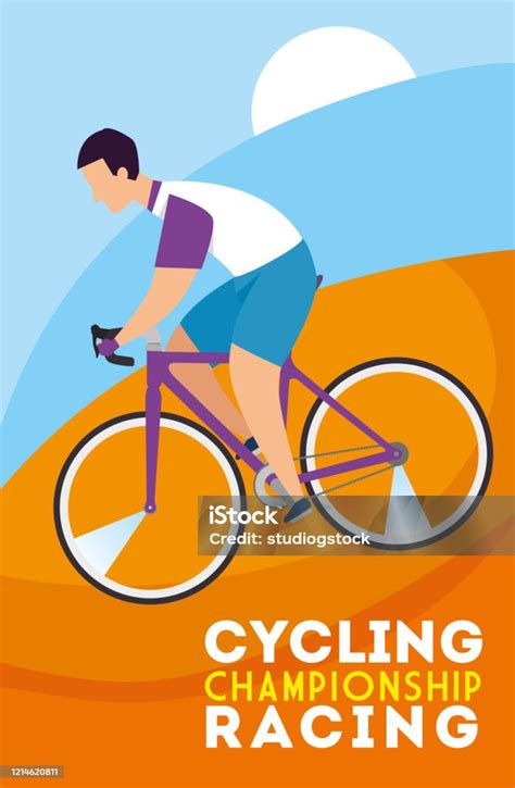 자전거에 남자와 자전거 챔피언십 레이싱 포스터 Championship에 대한 스톡 벡터 아트 및 기타 이미지 Championship 건강한 생활방식 경쟁 Istock