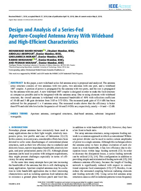 Pdf Design And Analysis Of A Series Fed Aperture Coupled Antenna Array With Wideband And High