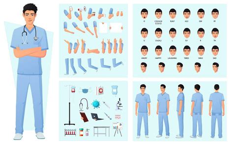 Character Constructor With Nurse Doctor Face Expressions Emotions