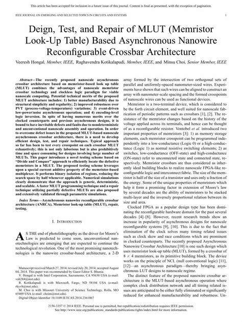 Pdf Design Test And Repair Of Mlut Memristor Look Up Table Based Asynchronous Nanowire