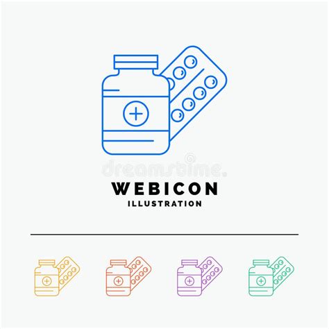 Medicine Pill Capsule Drugs Tablet 5 Color Line Web Icon Template