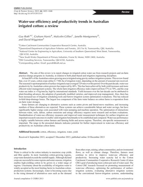 Pdf Water Use Efficiency And Productivity Trends In Australian Irrigated Cotton A Review