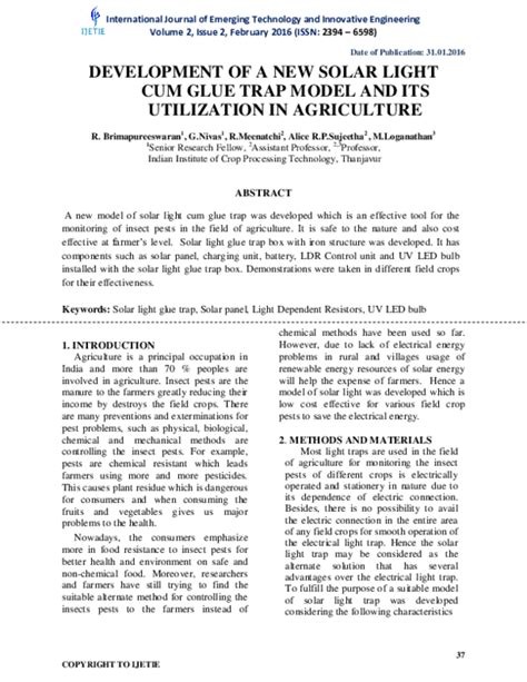 Pdf Development Of A New Solar Light Cum Glue Trap Model And Its