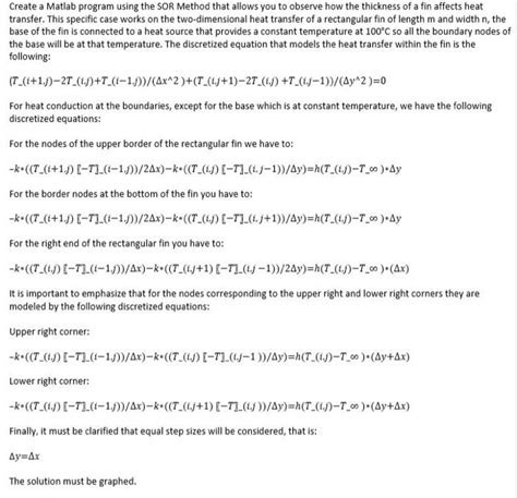 Solved Create A Matlab Program Using The Sor Method That