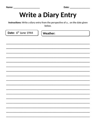Write A Diary Worksheet By Sherwen Teaching Resources