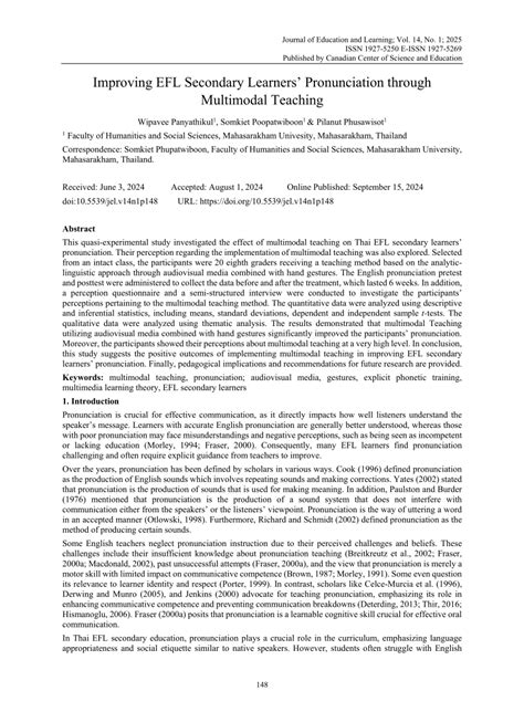 Pdf Improving Efl Secondary Learners Pronunciation Through Multimodal Teaching