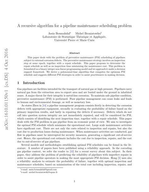 Pdf A Recursive Algorithm For A Pipeline Maintenance Scheduling Problem