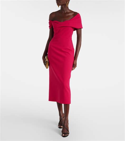Off Shoulder Wool Blend Cocktail Dress In Red Carolina Herrera