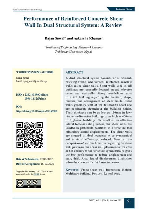 Pdf Performance Of Reinforced Concrete Shear Wall In Dual Structural