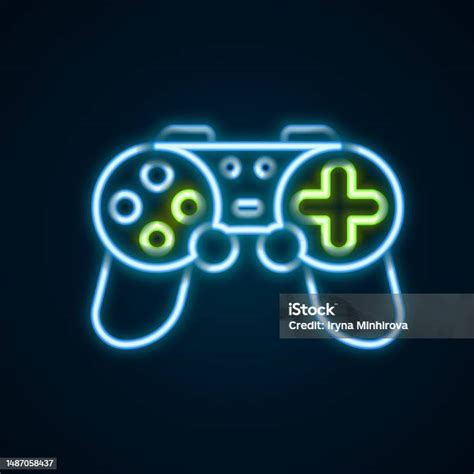 Glowing Neon Line Gamepad Icon Isolated On Black Background Game