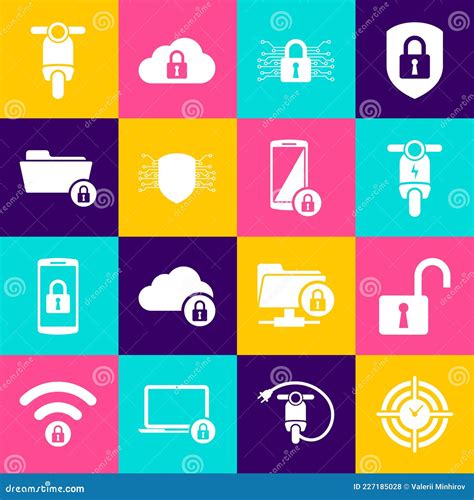 Set Time Management Open Padlock Electric Scooter Cyber Security