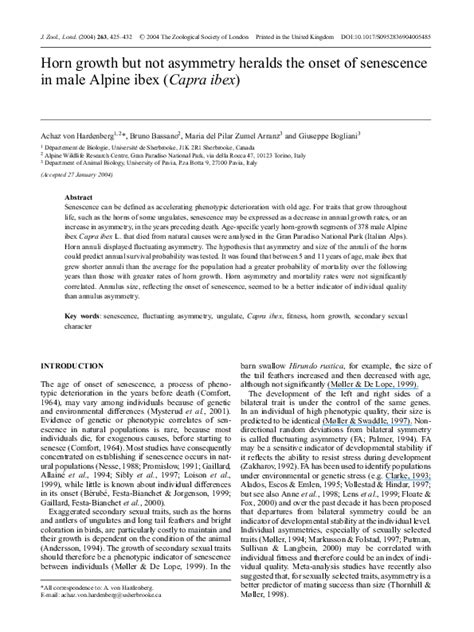 Pdf Horn Growth But Not Asymmetry Heralds The Onset Of Senescence In