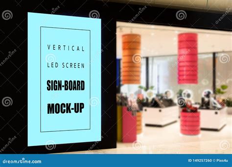Mock Up Vertical LED Screen Signboard Near Entrance Showroom Stock Photo Image Of Building