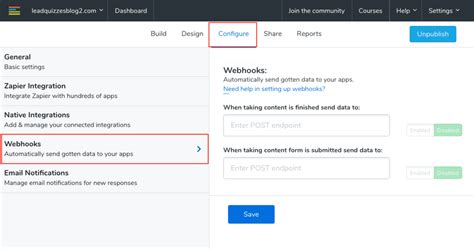 webhooks integration leadquizzes knowledge base