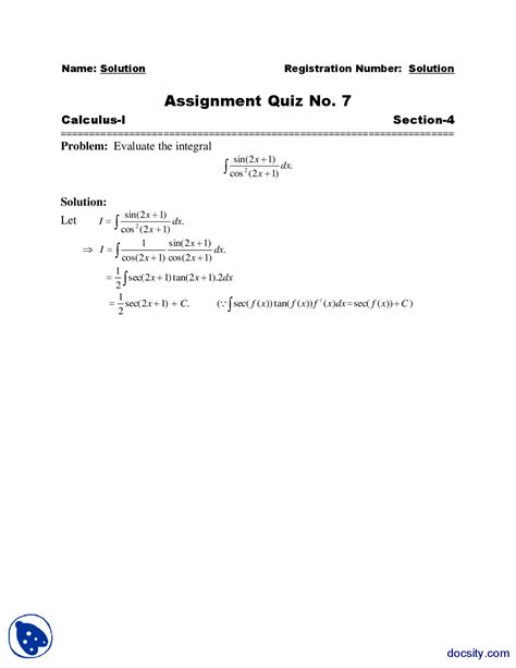 Integrals 4 Calculus Assignment Docsity
