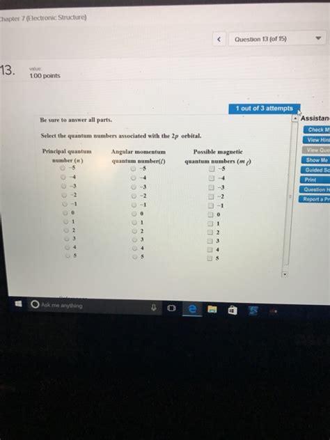 Solved Select The Quantum Numbers Associated With The 2p