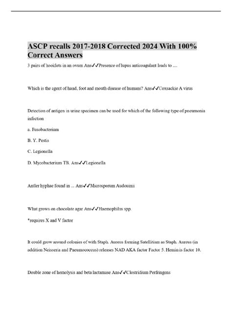 Ascp Recalls Corrected 2024 With 100 Correct Answers Ascp Recalls 2017 2018 Correc Stuvia Us