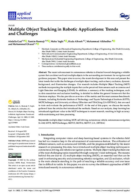 Pdf Multiple Object Tracking In Robotic Applications Trends And