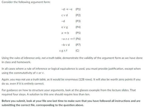 Solved Consider The Following Argument Form De P1 Cvd