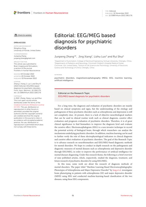 Pdf Editorial Eegmeg Based Diagnosis For Psychiatric Disorders