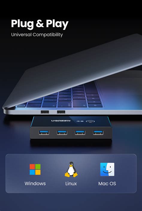 UGREEN USB KVM Switch USB Switcher KVM Switch For Windows PC Keyboard Mouse Printer