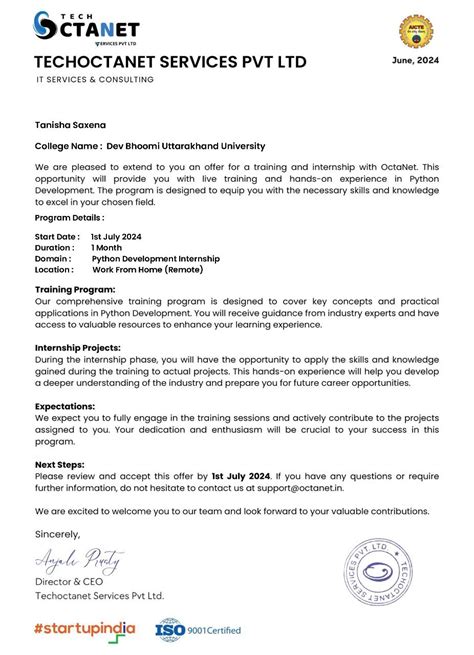 Tanisha Saxena On Linkedin Pythondevelopmentintern Octanetservicespvtltd Octanet Internship