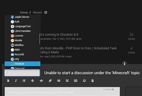 Unable To Start A Discussion Under The Minecraft Topic Cloudron Forum