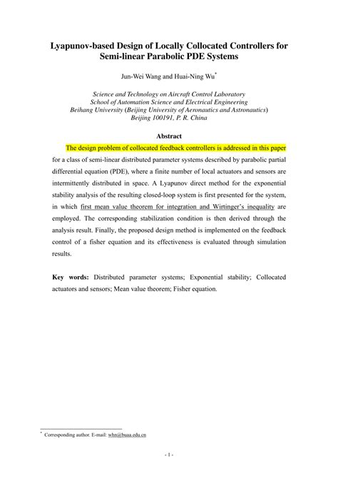 Pdf Lyapunov Based Design Of Locally Collocated Controllers For Semi