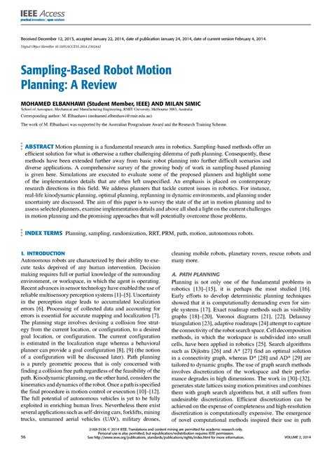 1sampling Based Robot Motion Received December 12 2013 Accepted